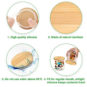 Lamnhin Oui Yogurt Jars Lids: 4 Pack of Natural Bamboo Wooden Lids with Silicone Seals and Bottle Labels for 5 Oz Oui Yogurt Jars