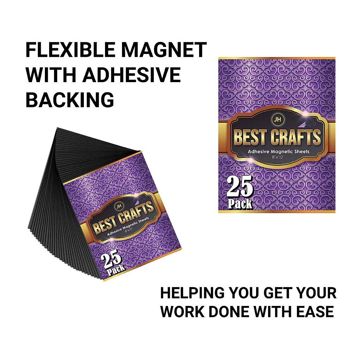 JH Best Crafts Adhesive Magnetic Sheets | Flexible Magnet with Adhesive Backing | 8 x 10 Inch Magnets for Crafts and Pictures | Cut to Any Size | Pack of 25