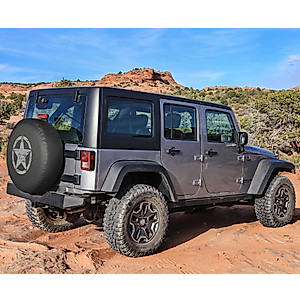 Boomerang - 32" Distressed Star - Spare Tire Cover - (Black Denim Vinyl) for Jeep Wrangler JK (2007-2018) - Red (Bright) Print - Made in The USA