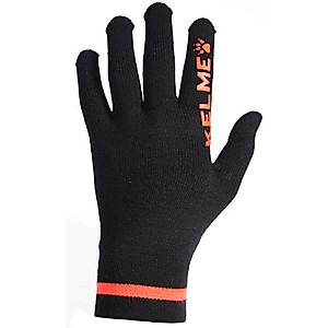 KELME Winter Gloves Unisex for Kids and Adults - Thermal Warm Knit Touch Screen Fingers Anti Slip - Running Glove Mittens (Black/Orange, Large (Adult))