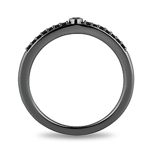 Jewelili Enchanted Disney Fine Jewelry Aurora and Maleficent Duo Stack Ring in Black Rhodium and Rose Gold Over Sterling Silver 1/5 CTTW with Treated Black and Natural White Round Diamonds, Size 8