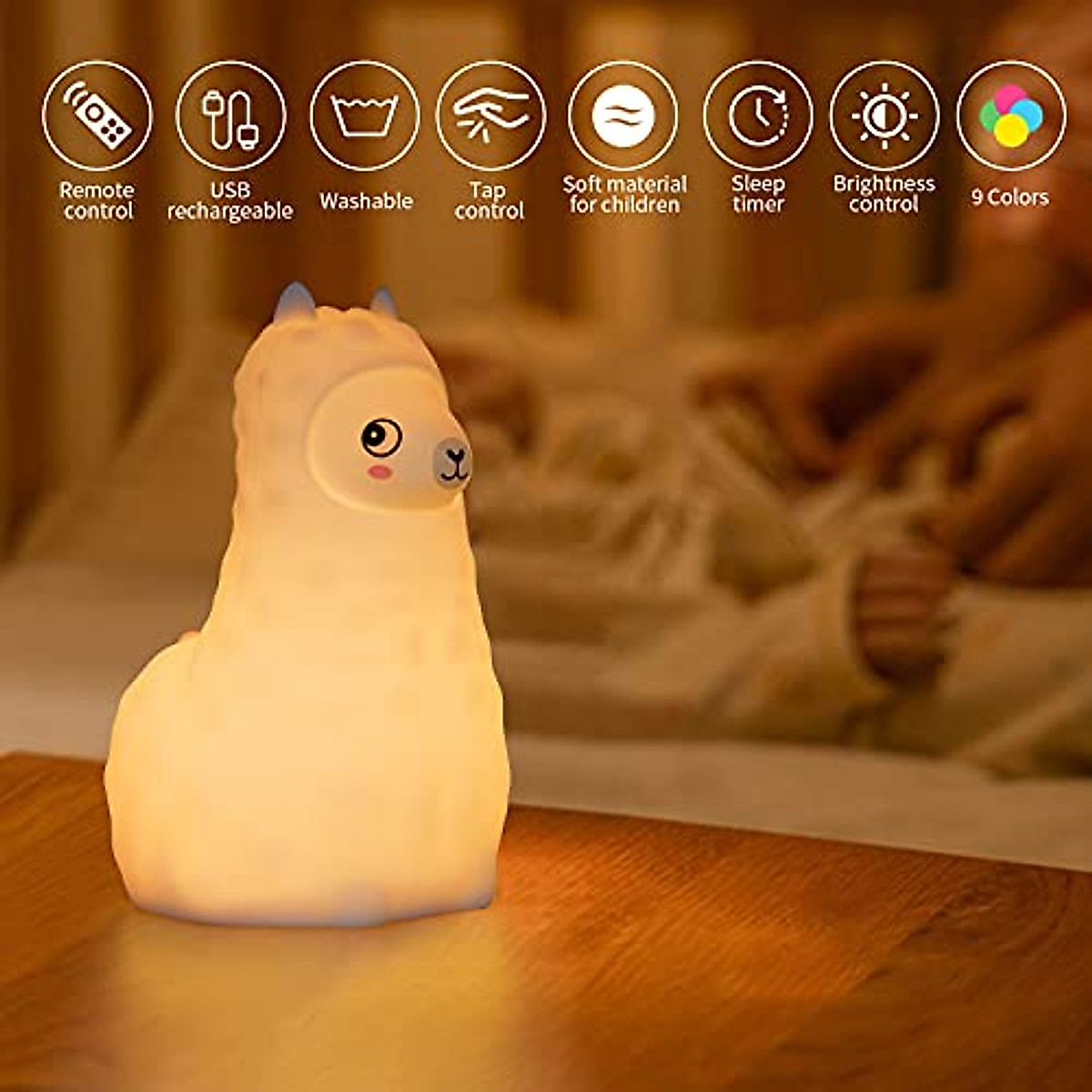 Alpaca Night Light for Kids Desk Lamp, LED Toddler Light Up Bed Room Bedside Dimmable Nursery Night Lamp for Breastfeeding, Rechargeable Baby Light Soft Eye Caring for Teen Girl Boy Baby Shower Gifts