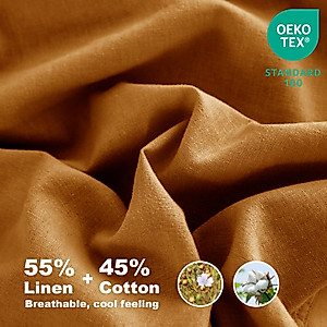 Talasily Linen Sheets California King Linen Bed Sheet 4 Piece Breathable Cotton Bed Sheets, Linen Cotton Blend Sheets for All Seasons- Deep Pockets, Easy-Fit, (California King, Caramel)