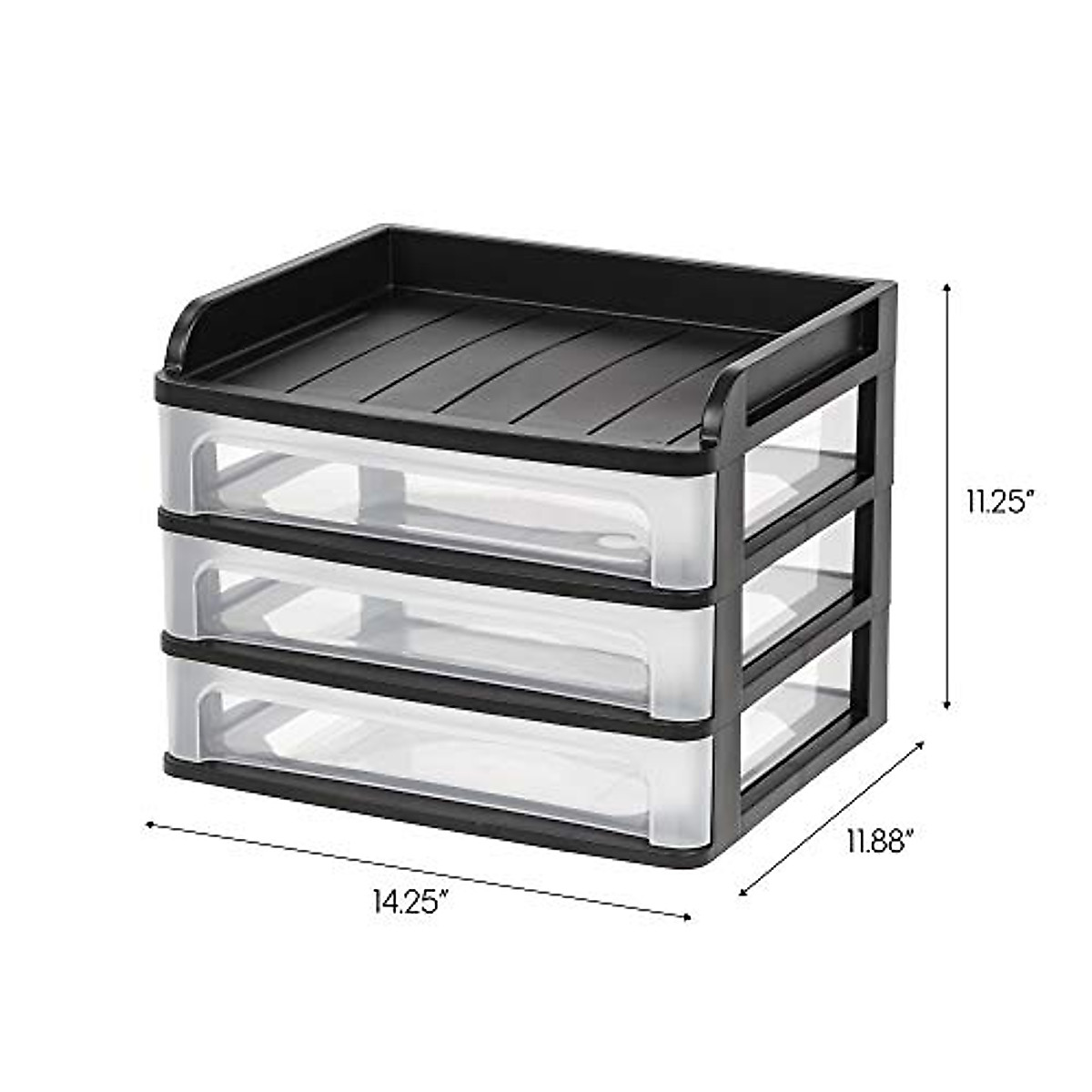 IRIS USA Medium 3-Drawer Desktop Organizer with Open Tray Top, 2 Pack, for Office, School, Stationary, Makeup Organizer, Bathroom, Utility, Medical Supplies, Desk Organizer, Versatile Storage, Black