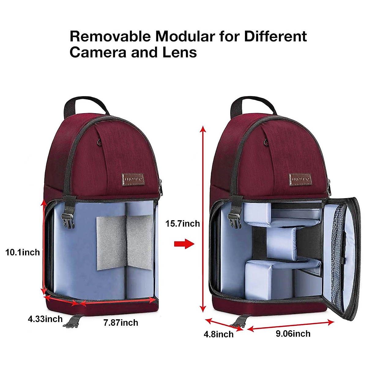 MOSISO Camera Sling Bag, DSLR/SLR/Mirrorless Camera Backpack Case Shockproof Photography Backpack with Tripod Holder & Removable Modular Inserts Compatible with Canon/Nikon/Sony/Fuji, Wine Red