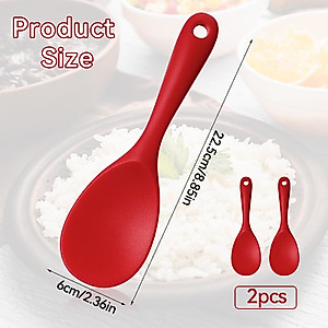 Hariendny Rice Scooper Spoon, 2PCS Rice Paddle, Red Silicone Rice Scooper, Non Stick Heat Resistant Rice Spatula, Rice Cooker Parts, Kitchen Supplies for Rice, Suitable for Rolling and Scooping Food