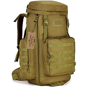 ArcEnCiel Hiking Daypacks 70-85L Tactical Travel Backpack MOLLE Rucksack Large Capacity Outdoor Bag for Travelling Trekking Camping Hunting - Rain Cover Included (Coyote Brown)