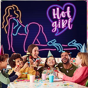 Neon Hot Sexy Girl Banner Pole Dancing Theme Pole Dance Backdrop Decor for Bachelorette Bridal Shower Birthday Party Decorations Chair Dancing Party P Valley Party Supplies Photo Booth Props Favors