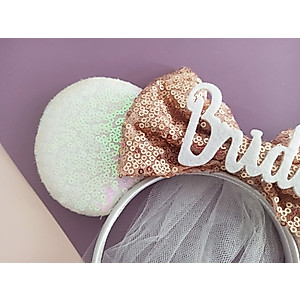 MapleLeaf Bride To Be Minnie Ears Headband, White Bridal Veil, Honeymoon Ears for Engagement Party or Bachelorette (White)