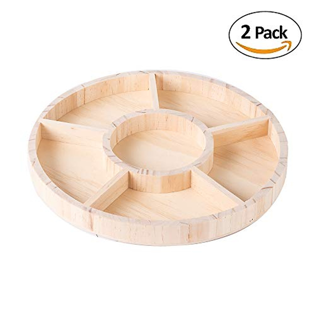 Hammont Round Shaped Wooden Tray - 2 Pack - 10”x1” - Sectioned Serving Tray with Six Unique Designed Compartments