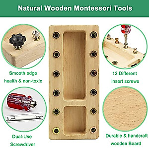 Inslat Montessori Screwdriver Board Set, Wooden Montessori Toys for 3 4 5 Year Old Kids, Educational Screw Board Sensory Learning Toys STEM Fine Motor Skills Toys