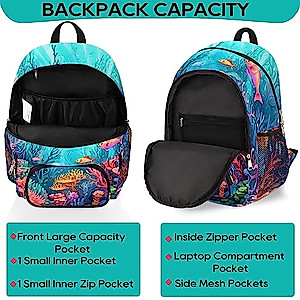OMFUNS Tropical Fish School Backpack for Kids Boys Girls Women Men Ocean Sea Coral Bookbag for College Gym Travel School Bag Rucksack Casual Daypack Computer Laptop Backpack