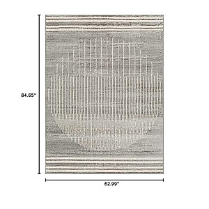 Hauteloom Angus Contemporary Bedroom Living Room Farmhouse Area Rug - Art Deco Boho Carpet - Mid Century Round Southwestern - Native American - Light Grey, Dark Gray, Beige - 5'3" x 7'1"