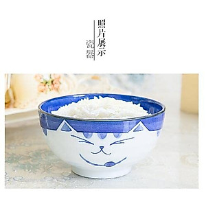 JapanBargain, Japanese Porcelain Bowl Soup Bowl Rice Bowl Udon Bowl Ramen Noodle Soup Bowl Cereal Bowl Made in Japan, Blue Smiling Cat Maneki Neko Pattern (1, Bowl 5-inch) Product Name