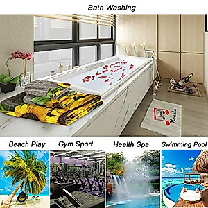 Naanle 3D Beautiful Sunflowers on Wooden Board Soft Luxury Decorative Set of 3 Towels, 1 Bath Towel+1 Hand Towel+1 Washcloth, Multipurpose for Bathroom, Hotel, Gym, Spa and Beach