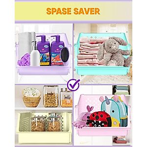 Skywin Large Stackable Storage Bins for Pantry, Multi - 4 Pack Stackable Bins For Organizing Food, Kitchen, and Bathroom Essentials (Rhombus)