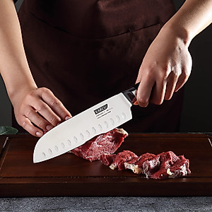 Chef Knife Set, Karcu 6-Piece Professional German Steel Kitchen Knife Block Sets, Brown