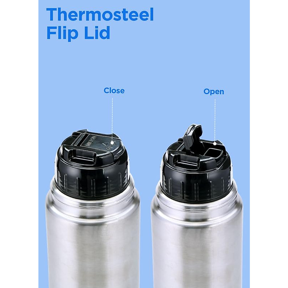 Milton Thermosteel Flip Lid Flask 1000, Double Walled Vacuum Insulated 1000 ml | 34 oz | 1 qt. | 24 Hours Hot and Cold Water Bottle with Cover, 18/8 Stainless Steel, BPA Free, Leak-Proof | Silver