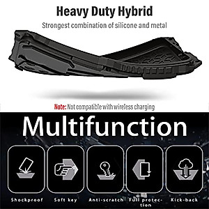 KumWum Armor Phone Case for iPhone 14 Pro Max Military Grade Cover 360 Full Protection Heavy Duty Hybrid Metal Bumper Built-in Silicone Shockproof with Screen Protector - Black + Red