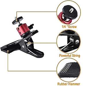 UTEBIT Heavy Duty Tripod Camera Mount Clip Clamp with 360 Degree Swivel Mini Ballhead 2 Pack Photography Accessories Clamp 1/4'' Screw Black Spring Clamp for DSLR Video Photoshoot Studio