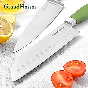 GrandMesser Kitchen Knives, 2 Piece Ultra Sharp 8 inch Chef Knife and 7 inch Santoku Knife, German Carbon Stainless Steel Forging Cooking knife Set, with Ergonomic Handle and Gift Box