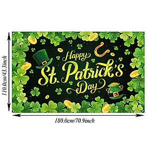St. Patrick’s Day Backdrop Banner Large Fabric Clover Backdrop Decor Decorations Background Banner Irish Shamrock Leaves Party Supplies