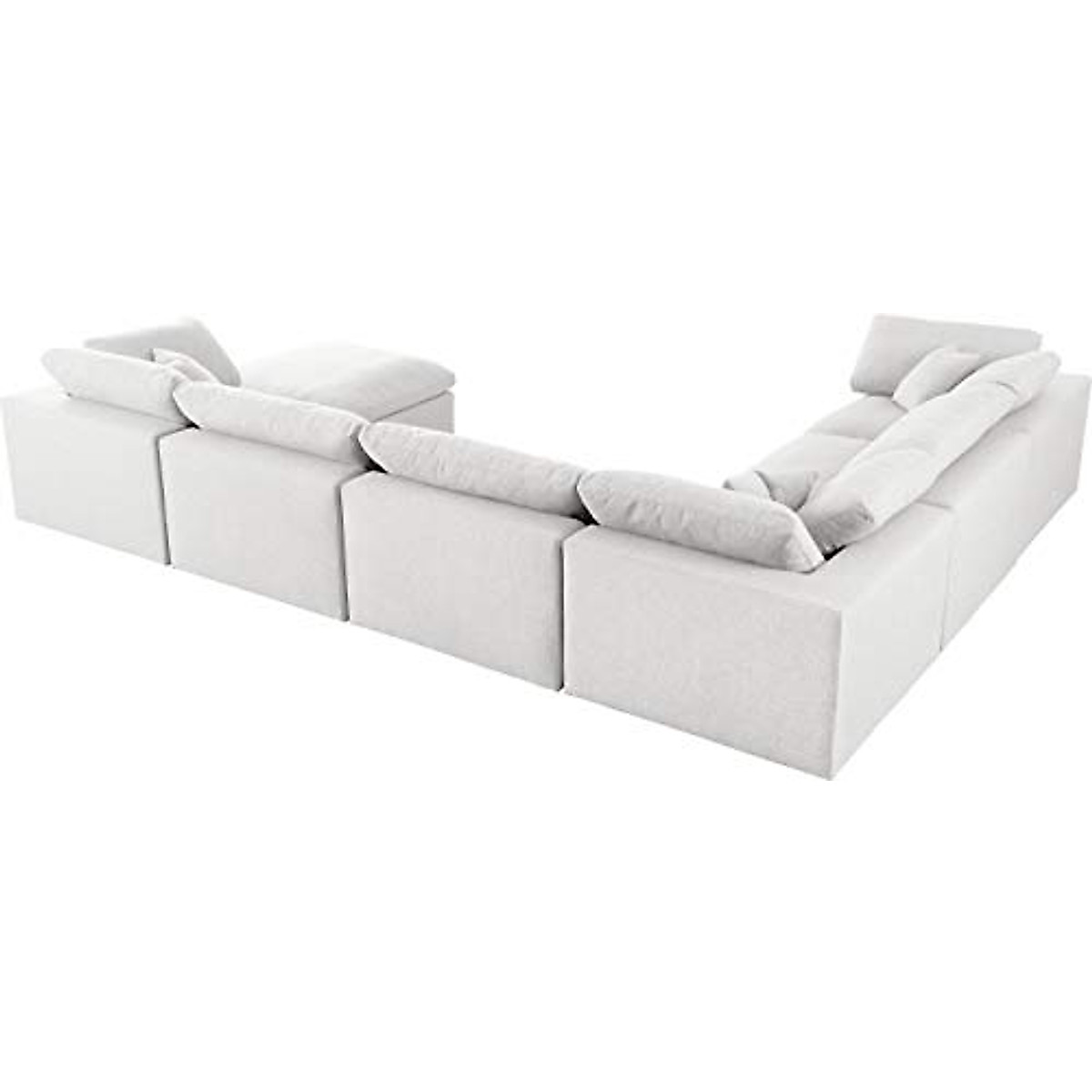Meridian Furniture Serene Collection Modern | Contemporary Deluxe Comfort Modular Sectional, Soft Linen Textured Fabric, Down Cushions, 3 Corner + 3 Armless + 1 Ottoman, Cream
