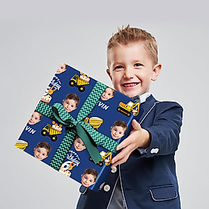 Jaydouble Custom Birthday Wrapping Paper with Name Personalized Wrapping Paper for Kids Boys Girls Construction Truck Gift Wrap Paper for Baby Shower Birthday Party Holiday 1Roll