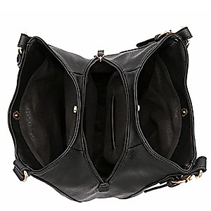 Light-weight 3 Compartment Faux Leather Medium Hobo Bag (Black)