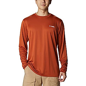 Columbia Men’s PFG Terminal Tackle Destination Long Sleeve, Sun Protection, Red Spark/Georgia, Large