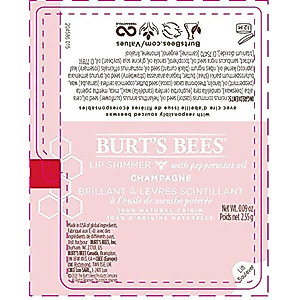 Burt's Bees Lip Balm Easter Basket Stuffers, Moisturizing Lip Shimmer Spring Gift for Women, for All Day Hydration, with Vitamin E & Coconut Oil, 100% Natural, Champagne, 0.09 Ounce