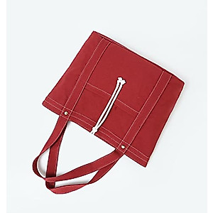 Jeelow 16 oz Washed Canvas Tote Shoulder Bags Purse Handbag For Men & Women Double Handles (Red)