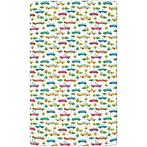 Retro Car Themed Fitted Crib Sheet,Standard Crib Mattress Fitted Sheet Soft & Stretchy Fitted Crib Sheet-Baby Sheet for Boys Girls,28“ x52“,Multicolor