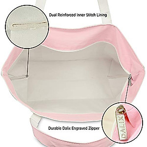 DALIX Flamingo Striped Canvas Tote Bag Premium Cotton in Pink