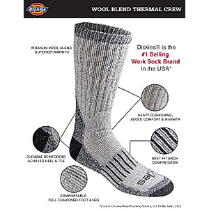 Dickies Men's Heavy Weight Wool Blend Thermal Crew Socks, (2, 4, Blue (2 Pairs), Large