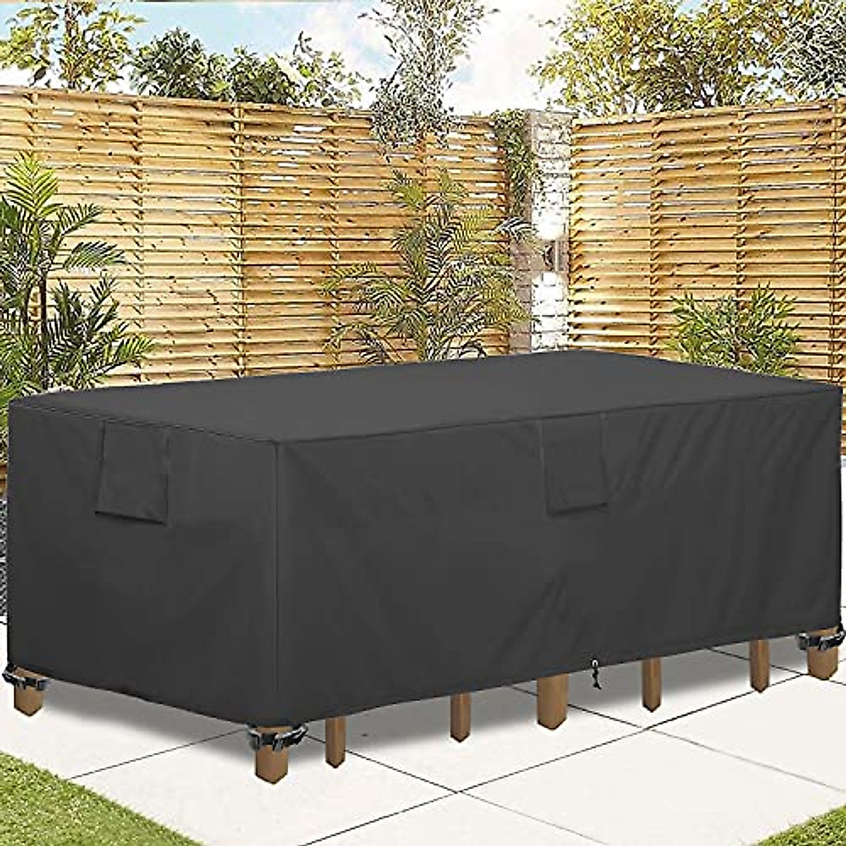 GARDRIT Patio Furniture Covers, Veranda Rectangular/Oval 100% Waterproof Patio Table Cover, 108’’L x 82’’W x 27.5’’H Heavy Duty 600D Outdoor Furniture Set Covers, Black