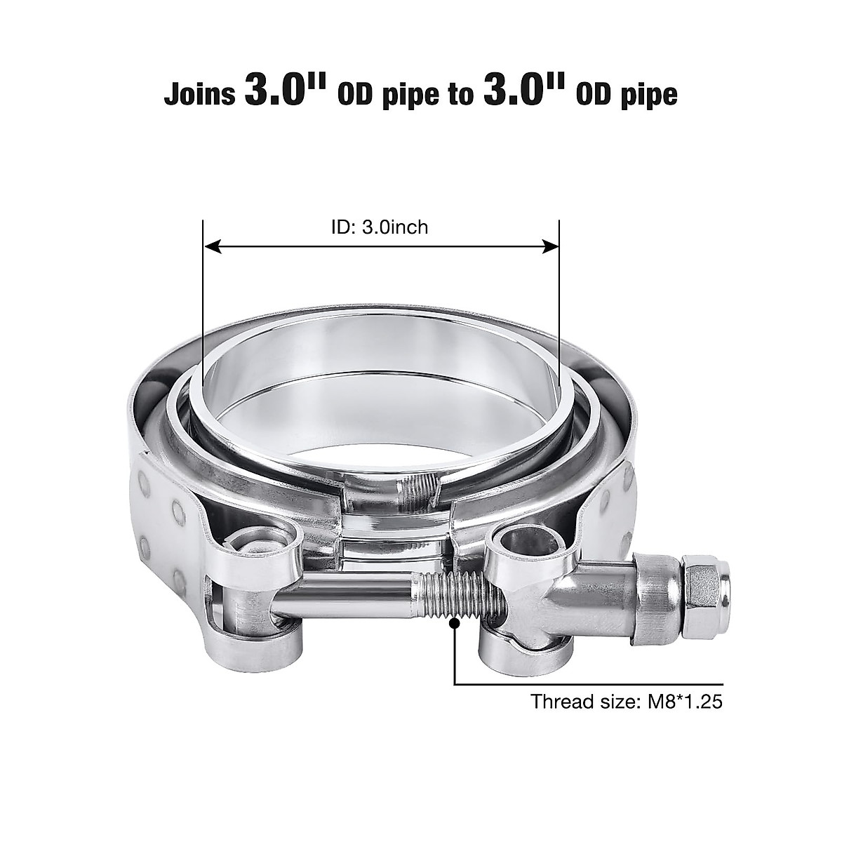 EVIL ENERGY 3.0 Inch V Band Clamp with Flange Male Female Stainless Steel 2PCS