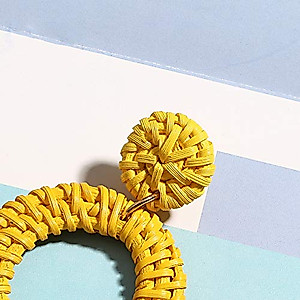 Woven Rattan Earrings Boho Colored Straw Wicker Braid Drop Dangle Earrings Handmade Round Circle Hoop Earrings Statement Stud Earrings For Women