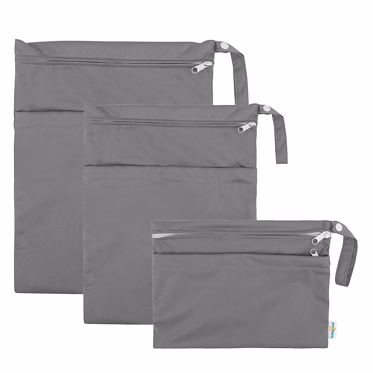 babygoal Wet Dry Bags for Baby Cloth Diapers, Washable Travel Bags, Beach, Pool, Gym Bag for Swimsuits & Wet Clothes with Two Zippered Pockets 3 Pack(S,M,L), 3SML01