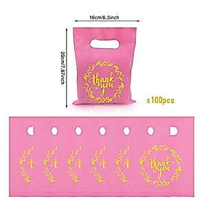 TOSPARTY Plastic Thank You Merchandise Bags Party Present Bags Candy Cookie Treat Bags for Birthday Party Baby Shower Wedding Christmas Retirements
