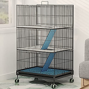KINGBO 3-Tier Ferret Cage with 3 Front Doors, 23" × 17" × 39" Wire Cage, Animal Cage for Hamster, Rat, Chinchilla, Squirrel, Gerbil, Rabbit, Sugar Glider Cage with Wheels (Black)