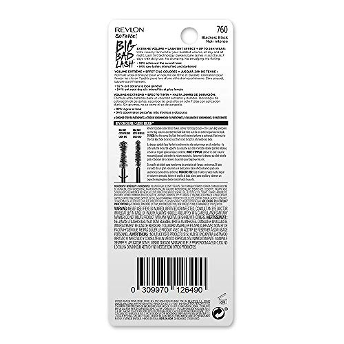 Mascara by Revlon, So Fierce Big Bad Lash Eye Makeup, Volumizing, Lasts up to 24 Hours, No Clump, Smudge Proof, Flake Proof, Blackest Black (760), 0.34 Fl Oz