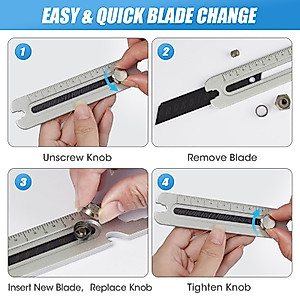 Tomorotec 4-In-1 Multifunctional Utility Knife, Stainless Steel Box Cutter Retractable w/ 10 SK5 Replacement Blades, Mutipurpose for Knife, Ruler, Bottle Opener, Wrench, Heavy-Duty for Office Home Use