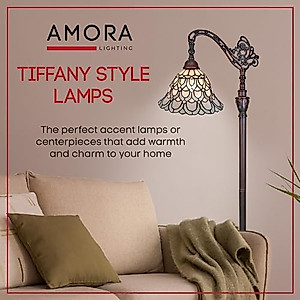 Amora Tiffany Floor Lamp Torchiere - Arched Style Peacock Floor Lamp - 62” Tall Peacock Floor Stained Glass Lamp - Tiffany Floor Lamps for Living Room