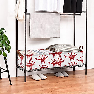 Exnundod Bloody Handprint Horror Storage Bins Spooky Halloween Stroage Basket with Metal Frames Collapsible Storage Bin with Handles Organizing Closet Blanket Toys, 1PC