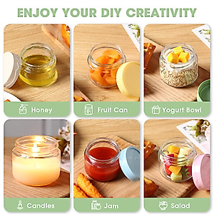 Layhit 9 Pcs Overnight Oats Jars 9.5 oz Glass Jar with Screw Lid Leak Proof Overnight Oats Container Salad Dressing Storage Jars Reusable Food Jars for Condiment Sauce Spice Sugar Yogurt, 5 Colors
