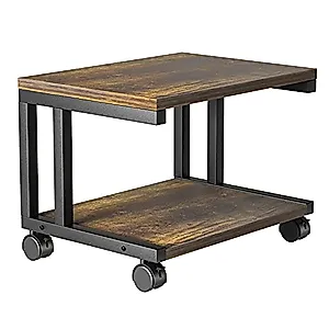 AMERIERGO Printer Stand, Printer Table with Storage, Under Desk Printer Stand with 4 Wheels & Lock Mechanism, 2 Tier Printer Cart for Printer, Scanner, Fax, Home Office Use