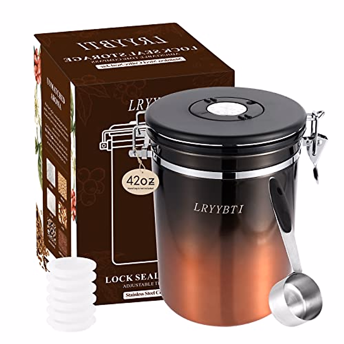 LRYYBTI 38oz Extra Large Coffee Canister, Airtight Stainless Steel Coffee Bean Storage Container with Scoop and Date Tracker, CO2 Release Valves Included, Copper