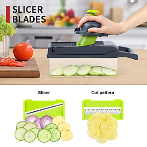 Vegetable Chopper, Onion Chopper, Mandolin Slicer,Pro 10 in 1professional food Choppermultifunctional Vegetable Chopper and Slicer, Dicing Machine, AdjustableVegetable Cutter With Container(grey)