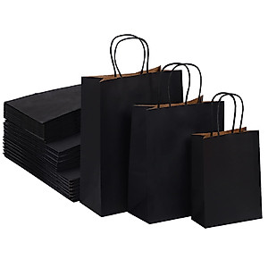 Packanewly Kraft Paper Bags with Handles, 75 PCS Black - Eco-Friendly Gift Bags - Mixed Sizes: Small, Medium & Large for Retail, Gift, Shopping, Wedding, Birthday & Parties